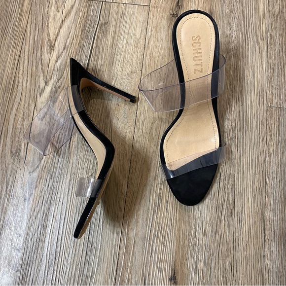 SCHUTZ | Shoes | Schutz Black Stiletto Heels With Clear Straps Size 7 ...
